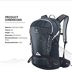 KAILAS 28L Hiking Backpack Men Women，Large Backpack with Rain Cover Camping Backpack，Waterproof Backpack for Men Women Black