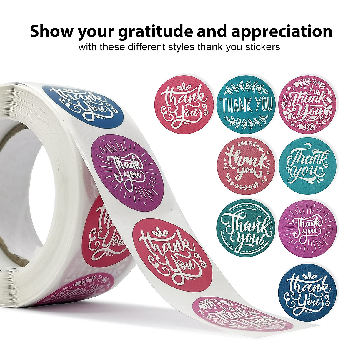 Thank You Stickers, 1000pcs Thank You Sticker Rolls, 2 Roll Thank You Sticker Envelope Seals for Packaging, Envelope Stickers, Thank You Stickers for Small Bussiness
