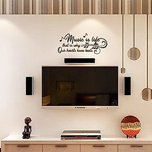 Music is Life That is why Our Hearts Have Beats Notes Music Score Instrument - Carved Black Vinyl Wall Decal Art Letters Quotes Home Decor Wall Letters Without Transparent Edge Not Printed Sticker
