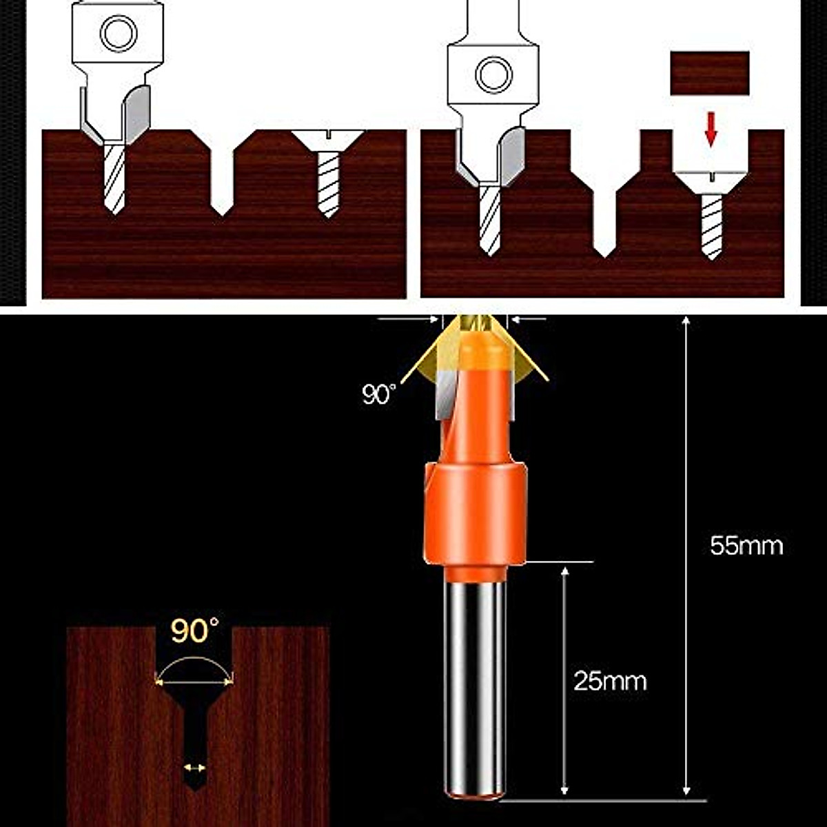 6 PCS Wood Hole Countersink Drill Bit Set with Hex Key Wrench, Hole Drill Bit Timber Screw Hole Cutter for Carpentry Woodworking (Individually Box Packaging)