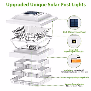 LETMY Solar Post Cap Lights Outdoor, 6 Pack High Brightness Solar Powered Fence Post Cap Lights Outdoor Waterproof for 4x4, 4.5x4.5, 5x5 Posts Fence Deck Patio Garden Decoration