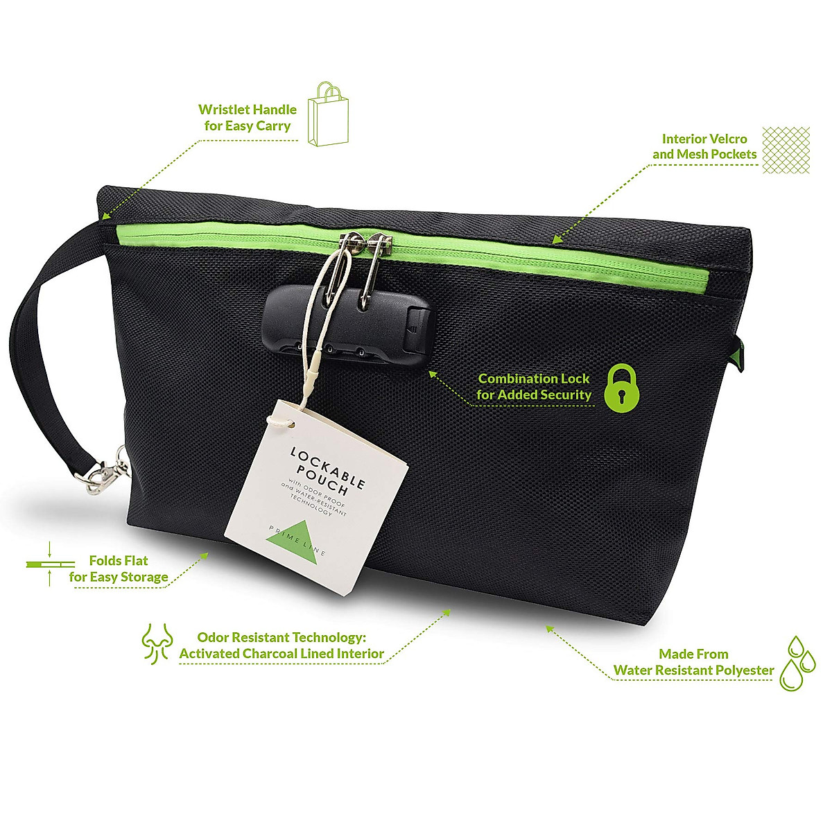 Polyester Zippered Pouch Bag with Lock Combination, Water Repellent Pouch with Wristlet Handle and Interior Mesh Pockets, 12.8x2.3x7.68