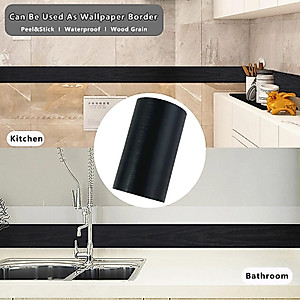 DESOMINOR 32FT Black Border Peel &Stick Black Wood Grain Wallpaper Border Removable Waterproof Bathroom Mirror Frame Sticker,3.94 Inches by 32.8 Ft