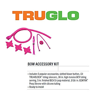 TRUGLO Bow Accessory Kit - 3/16' Peep Sight w/Tubing, Kisser Button, 3 String Silencers, 36' BCV String Serving, 5' BCV D-Loop Material, Pink
