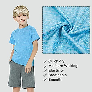 AMERICLOUD Boy's Quick Dry Short-Sleeve T-Shirts Active T Shirts for Boys 3-12 Years Old (Blue-L)