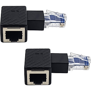 Duttek Ethernet Adapter 90 Degree, Right Angled RJ45 Male to Female Ethernet Extender Adapter, Cat5e/Cat6 RJ45 Ethernet, for Modem, Router, PC, Network Printer, Laptop, LAN, Switch, etc 2 Pack