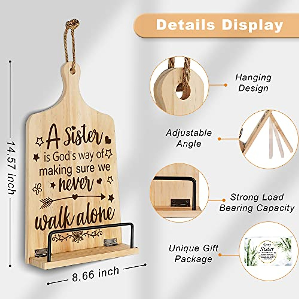 Sisters Gifts - Sister Gifts for Sister Cookbook Stand, Gifts for Sister Mothers Day, Rakhi Gift Birthday Gifts for Sister from Sister, Unique Foldable Chef Carved Folding Cooking Recipe Stands