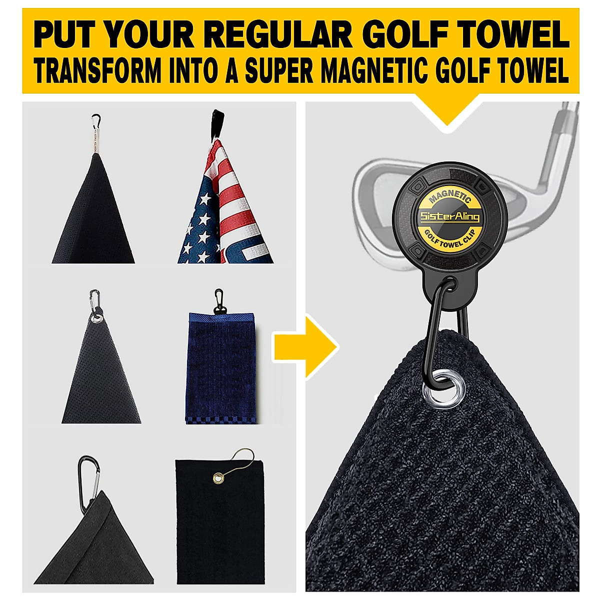 SisterAling Putter Ball Retriever Magnetic Clip for Golf Towel