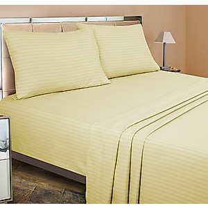 ROYALE LINENS 4 Piece Full Sheets Set - Soft Brushed 1800 Microfiber Bedding - 1 Fitted, 1 Flat Sheet, 2 Pillow Cases - Wrinkle Free & Fade Resistant - Hotel Luxury Bed Sheets (Stripe Beige, Full)