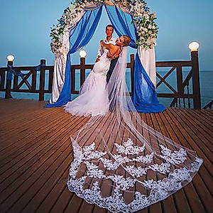 Acenail Veils for Brides Cathedral Wedding Veil White Bridal Veils Long Veils for Bride Wedding Floor Length Veil with Lace 1 Tier Veil Floral 118 inch Embroidered Wedding Veils and Headpieces