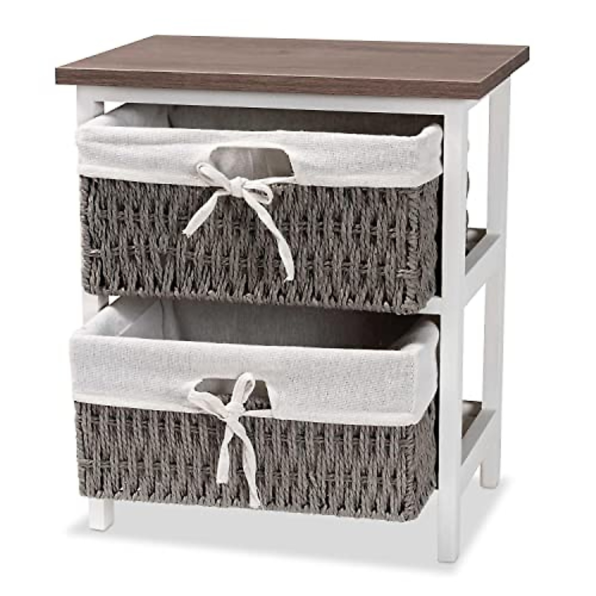 Baxton Studio Terena Modern Transitional Two-Tone Walnut Brown and White Finished Wood 2-Basket Storage Unit