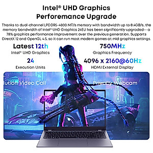 CHUWI Windows 11 Laptop with 8GB RAM 256GB SSD, 14 inch 2K IPS Display, Intel N5100 Quad core Processor, WiFi 6, Backlit Keyboard, USB-C, Ultra Thin and Light Notebook Computer (GemiBook Pro)