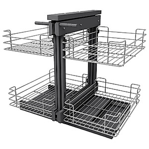 VADANIA Blind Corner Pull Out Organizer for 36" Cabinet, Left Open & Right Open Compatible, Min Opening 15", 2-Tier Pull-Out Basket, Soft Close, Bottom Mount