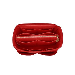LEXSION Felt Purse Bag Organizer Insert with zipper Bag Tote Shaper Fit Speedy Neverful PM MM 8021 Red M
