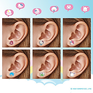 Sanrio Girls Hello Kitty Stud Earrings Pack of 12 Pairs - Official License Hello Kitty and Friends Earrings for Daily Wear