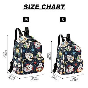 Yasala Halloween Women Backpack Sugar Skull Little Flower Travel Bag Compact Daily Bag Diaper Bag