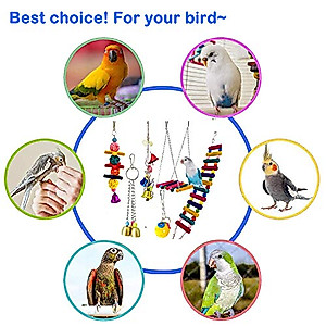 6pcs Bird Parakeet Toys Ladders Swing Colorful Chewing Bird Parakeet Cage Accessories Hanging Bell Pet Cockatiel Toys for Bird Cage for Small Birds, Love Birds, Conures, Macaws, Parrots, Finches