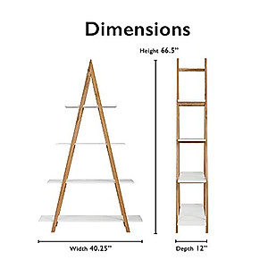 Universal Expert Abacus 4-Tier Ladder Bookcase, Leaning Free Stand Wood Bookshelf Frame Storage Rack, Display Shelf for Home Office, Oak and White
