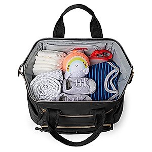 Skip Hop Diaper Bag Backpack: Mainframe Large Capacity Wide Open Structure with Changing Pad & Stroller Attachement, Black with Gold Trim
