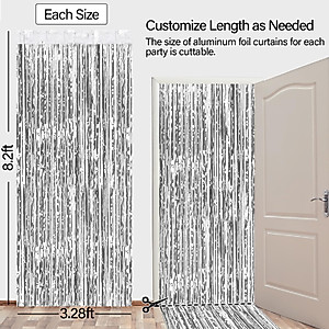 Silver Foil Fringe Backdrop Curtains, 2 Pack of 3.28 ft x 8.28 ft Metallic Tinsel Foil Fringe Streamer Photo Booth Props Backdrop for New Year Christmas Birthday Wedding Party Decorations