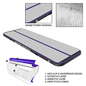 BEYOND MARINA Air Gymnastics Tumble Track 4/8 inches Thickness Inflatable Tumbling 10ft/13ft/16ft/20ft Air Mats for Home Use Training/Cheerleading/Yoga with Electric Pump, 13'x3.3'x4'', Carbon-purple