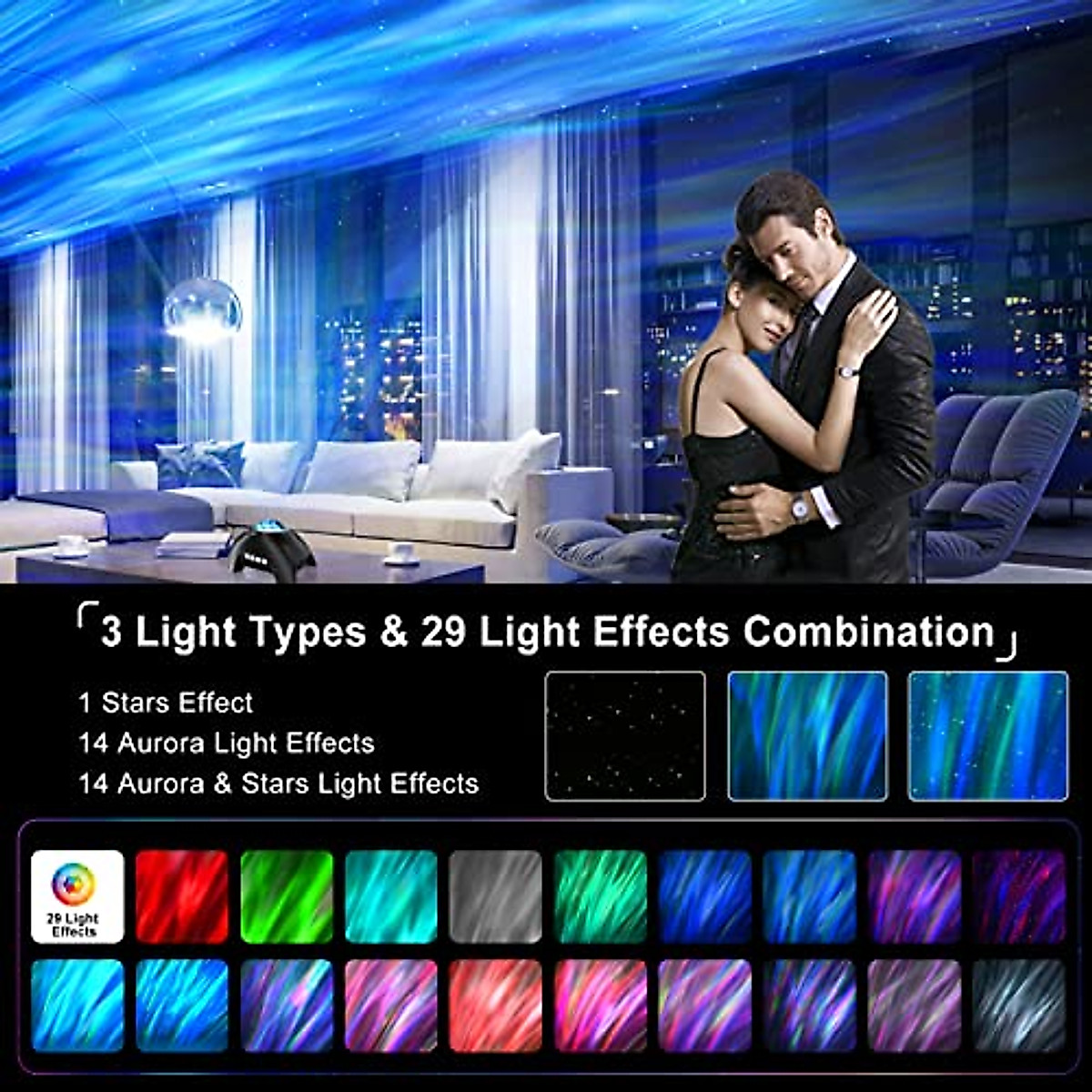 Vinwark Northern Lights Aurora Projector for Bedroom with Music Bluetooth Speaker and White Noise, Galaxy Projector, Starry Night Light Projectors for Kids Adults Gaming Room