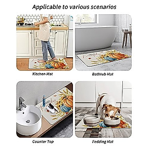 Bathroom Floor Shower Mat, Non-Slip Small Rugs - Easy to Clean, Fall Thanksgiving Pumpkins Sunflowers Wheat Maple Leaves Durable Bath Rug 16"x24" Washable Quick Dry Mats for Bathtubs