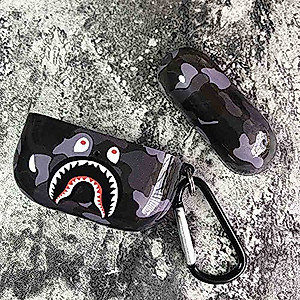 Shark Teeth Softshell Silicone Camouflage Airpods Case, IMD Case Shockproof Case Skin with Key Ring, Suitable for Apple Airpods Pro (Black)