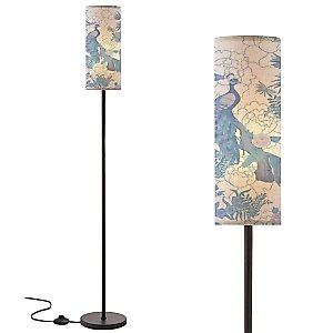 Vintage Standing Lamps chinoiserie style birds peonies blue color Minimalist Floor Lamp Rustic Metal Pole Lamp with Linen Lampshade for Bedroom Living Room Office Nursery Reading Foot Switch