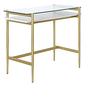 Eaton Rectangular 36'' Wide Desk with Faux Marble Shelf in Brass/Faux Marble