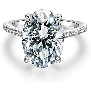 Platinum Plated 4 Carat Brilliant Cut Solitaire Oval Zirconia CZ Engagement Ring Purpose Statement Anniversary Halo Ring 6