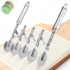 5 Wheel Pastry Cutter with Grinder Spaghetti Cutter Dough Roller Cutter Knife Stainless Steel Pizza Slicer Pasta Wheeling Cutter Attice Roller Adjustable Dough Divider with Handle