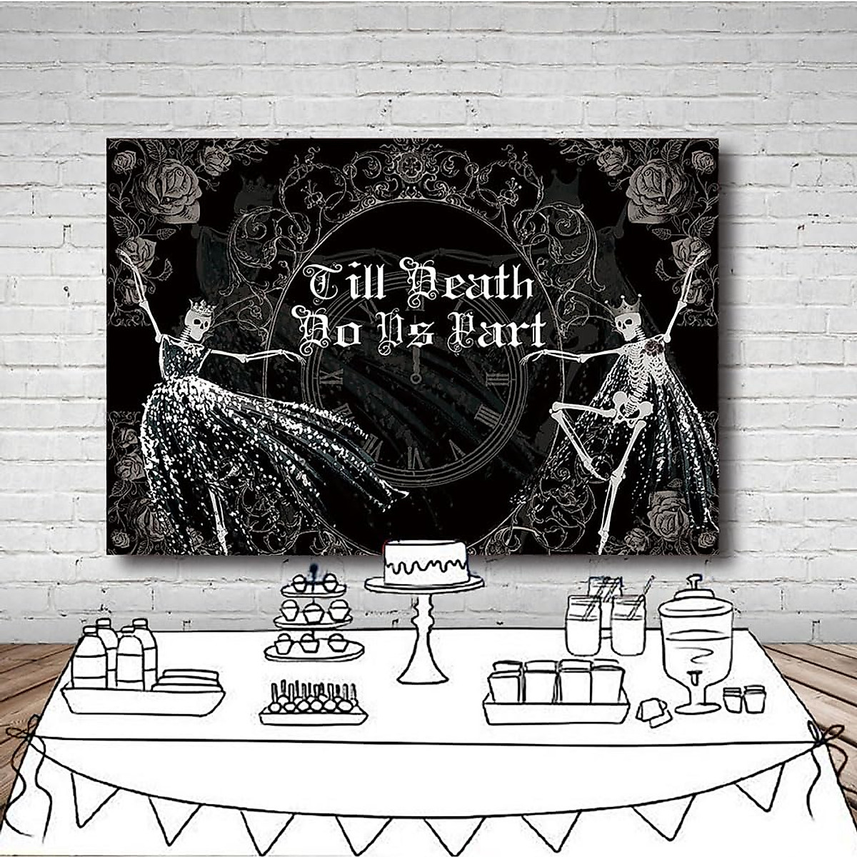 MEHOFOND 7x5ft Halloween Till Death Do Us Backdrop Spooky Wedding Bridal Shower Background Mr and Mrs Anniversary Bachelorette Dance Party Banner Supplies Decorations