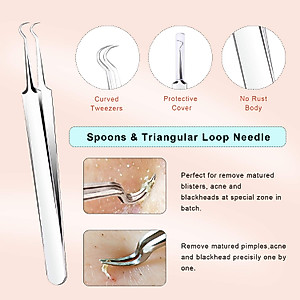 7PCS Blackhead Remover, Blackheads Extraction Removal Tool, Blemish Acne Pimple Extractor, Stainless Steel Removing Kit, Nose Face Clean Tools by OMDEAL