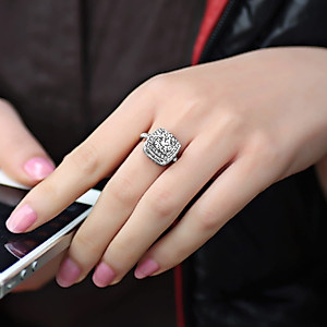 Acefeel Halo Cubic Zirconia Promise Engagement Wedding Ring For Women 18K White Gold Plated (01 Silver Clear, 6)