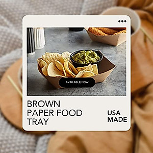 PaperMi Brown Paper Food Tray Disposable Kraft Hot Dog Tray, Paper Food Trays for Picnics, Carnivals, Camping - Food Serving Tray Holds Hot and Cold Food- USA Made (1Lb 100pc)