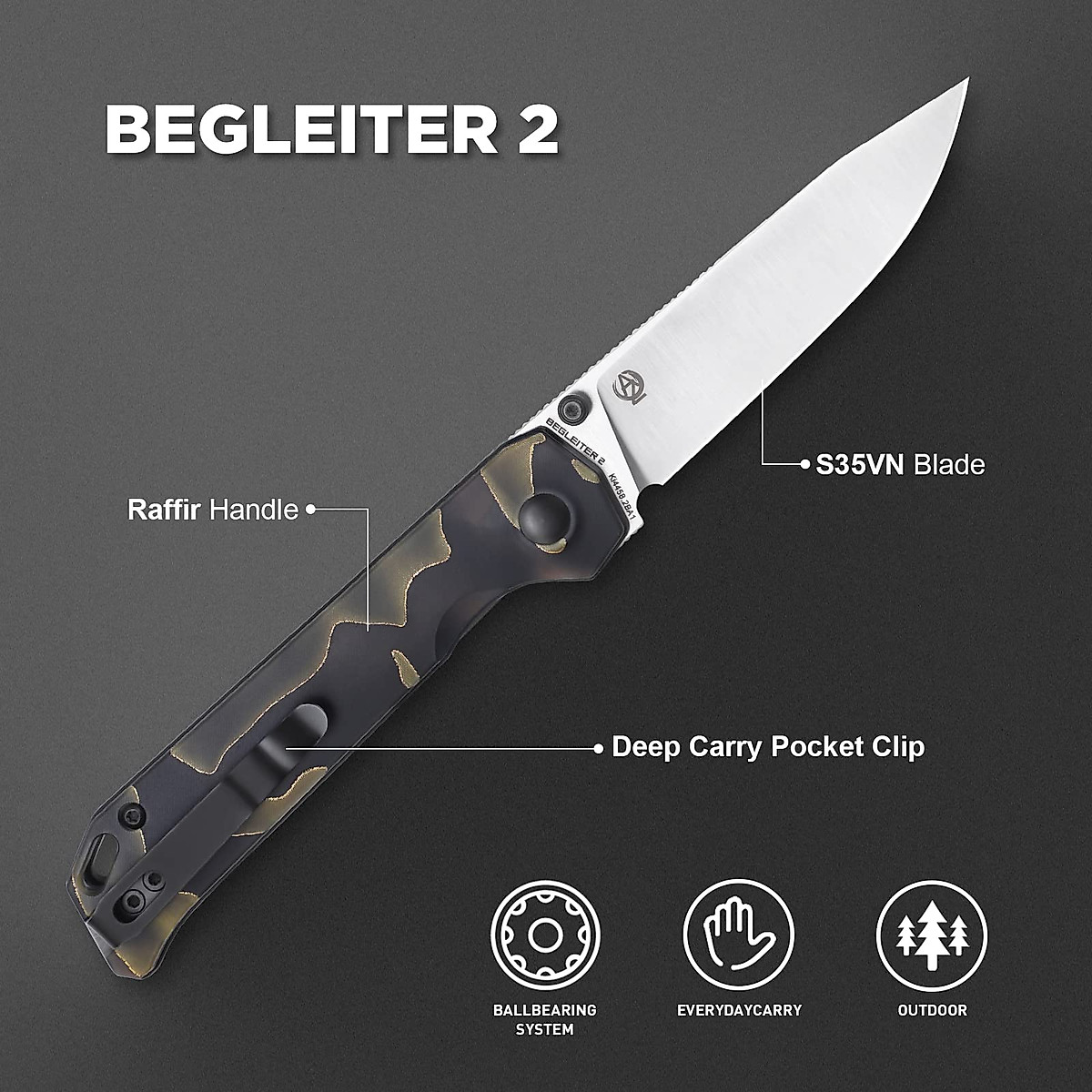 Kizer Begleiter 2 Pocket Knife 3.39 Inches S35VN Steel Blade Folding EDC Knife Raffir Handle Ki4458.2BA1