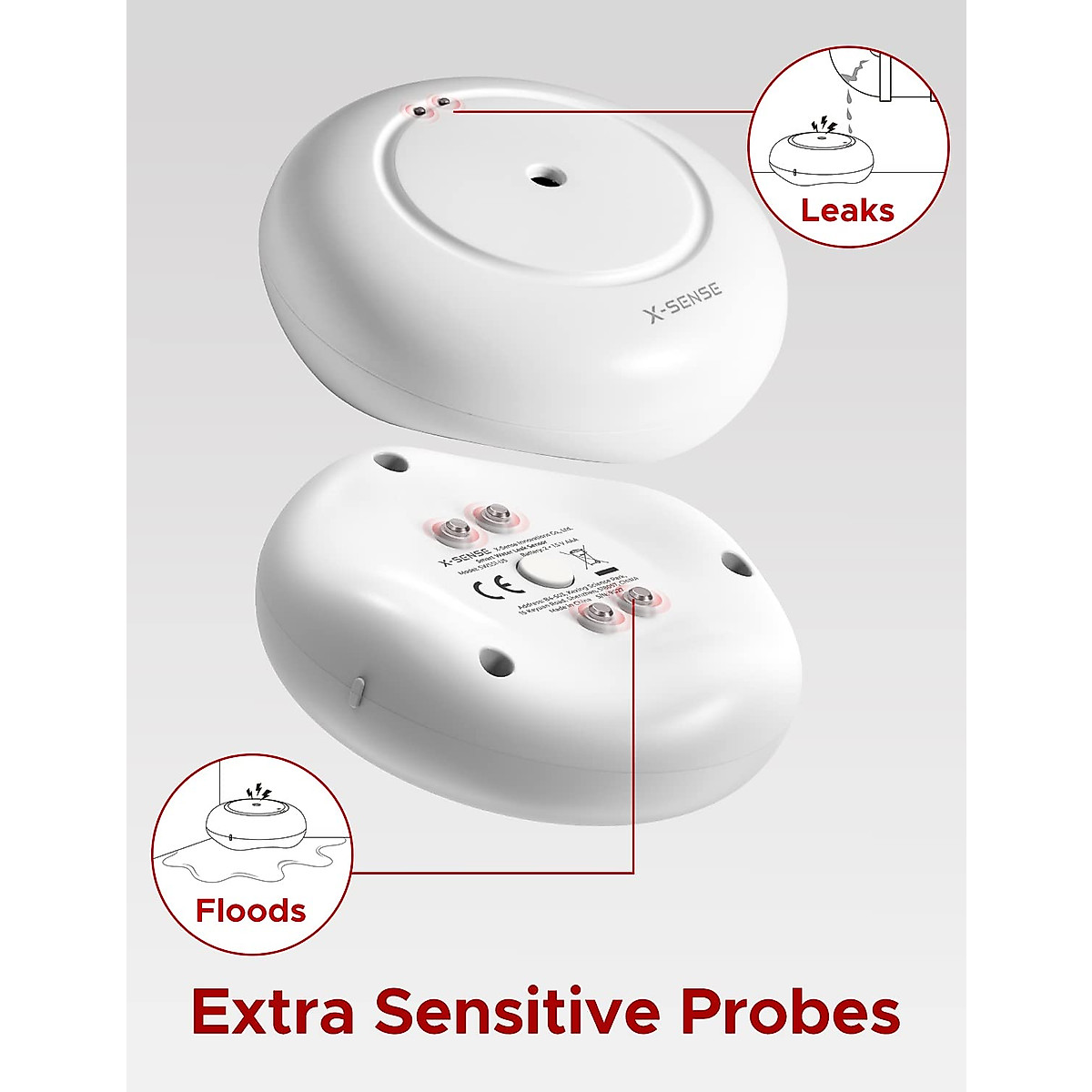 X-Sense Wi-Fi Water Leak Detector, Smart Water Sensor Alarm, Water Detector Alarm with 1700 ft Transmission Range for Kitchens, Basements, Bathrooms, 3 Water Detectors & 1 Base Station, Model SWS54