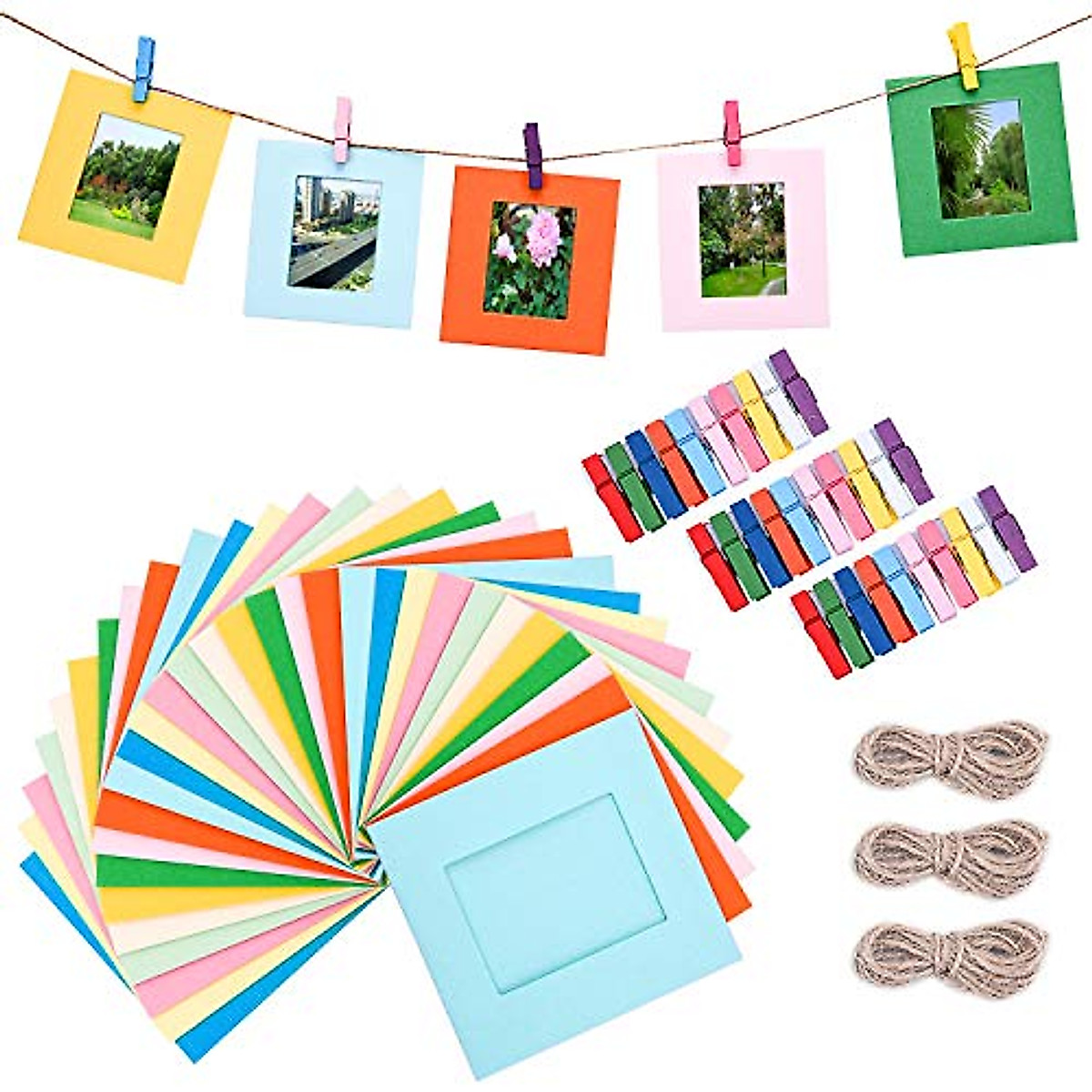 SUNMNS Wall Decor Hanging Display Paper Photo Frame Set Compatible with Fujifilm Instax Mini 11 9 8 70 90 26 Camera Films, Mini Link Printer, 30 Piece (Colorful)