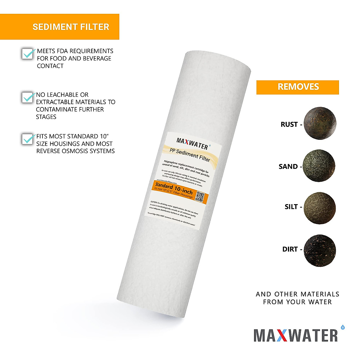 Max Water 10 inch x 2.5 inch, 1 Micron Replacement Sediment Water Filter Cartridge for Whole House, Melt Blown Filtration Fiber for Heavy Duty (Pack of 50)