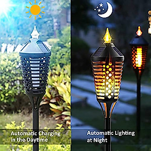 NefCase Illuminate Your Outdoor Space Solar Tiki Torches - 6 Pack of 40 Waterproof Torches with Flickering Flames for Yard, Deck, Garden, and Patio Decoration
