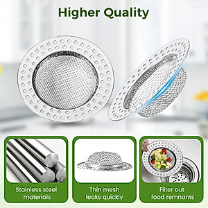 Diboniur 2 Pieces Kitchen Sink Strainer, Stainless Steel Sink Strainer, 8cm Kitchen Sink Strainer for Shower, Bathtub, Washbasin