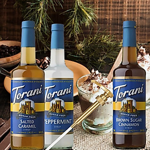 Winter Flavors Sugar-Free Syrup Elixir Trio - Brown Sugar Cinnamon, Peppermint & Salted Caramel Coffee Syrup Flavoring Variety Pack with 3 Jimoco Pump Dispensers- Perfect for Lattes, Cocktails, and Desserts - Three 25.4 Oz Bottles