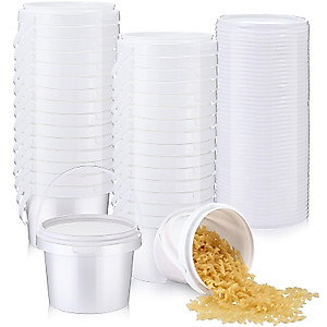 Mifoci 50 Pcs 16 oz Round Plastic Bucket with Lids and Handle Reusable Ice Cream Containers Small White Bucket Plastic Tub Freezer Airtight Food Storage Containers for Kitchen Drinks Home