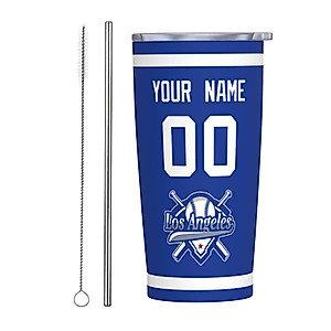 Los Angeles Custom Baseball 20oz Tumbler,Add Personalized Name And Number,Personalized Travel Coffee Mug, Stainless Steel, Insulated, Keep Drinks Cold And Hot,Gifts For Baseball Fans