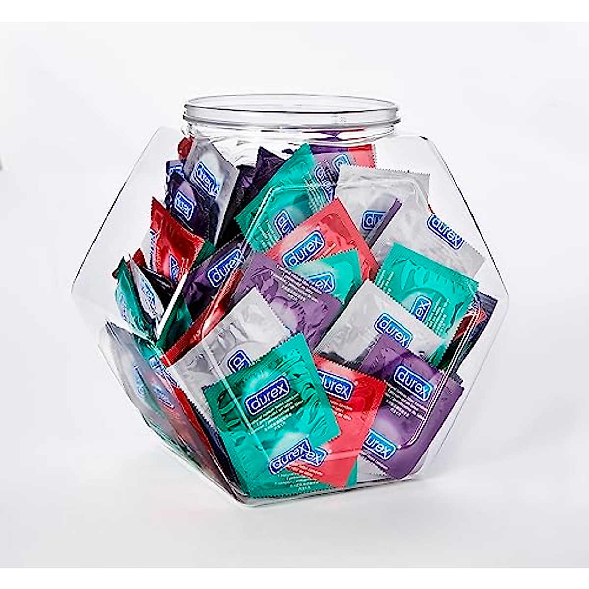 Durex Condom Fish Bowl Natural Rubber Latex Bulk Condoms, 144 Count, a Variety Pack Assortment of Ultra Fine & Lubricated Condoms for Men