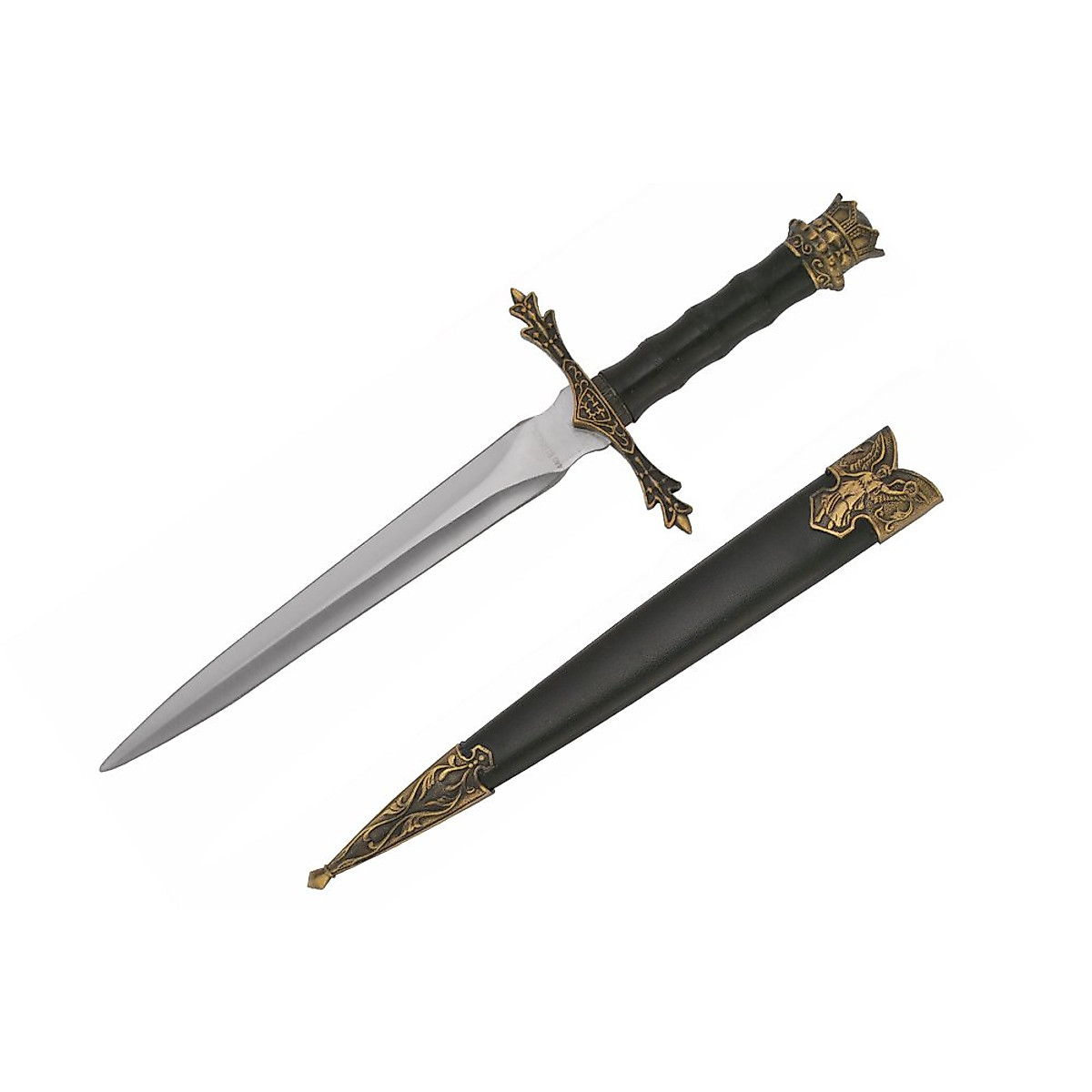 Wuu Jau Co H-5924 Medieval Dagger with Golden Handle Crown Design at Top, 16"