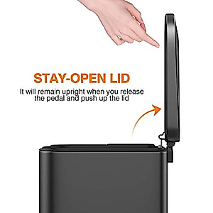 BETHEBEST 15 Liter/4 Gallon Trash Can with Soft Close Lid,Stainless Steel Trash Can with Removable Wastebasket, Rectangular Trash Can for Bathroom,Kitchen,Office (Titanium Black)