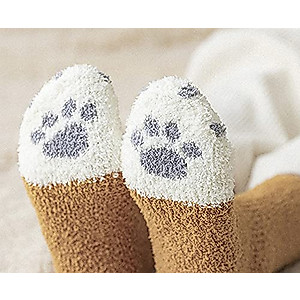 Loritta 5 Pairs Womens Fuzzy Socks Cozy Soft Fluffy Cute Cat Animal Winter Warm Slipper Socks Christmas Stocking Stuffers Gifts,B-5 Pairs Cat Socks