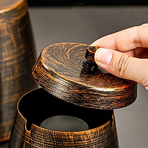 JIMS Outdoor Cigarette Ashtray with Lid, Indoor Stainless Steel Smokeless Ash Tray Windproof Smell Proof Odorless Home Ashtrays for Office Tabletop Garden Balcony Patio ( Retro,Medium), AB-01